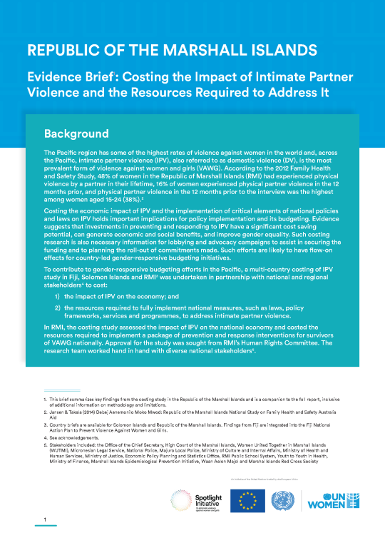 Republic of the Marshall Islands Evidence Brief: Costing the Impact of ...