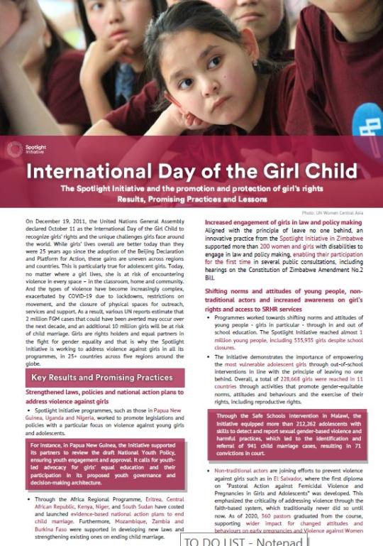 International Day Of The Girl Child 2021 Spotlight Initiative